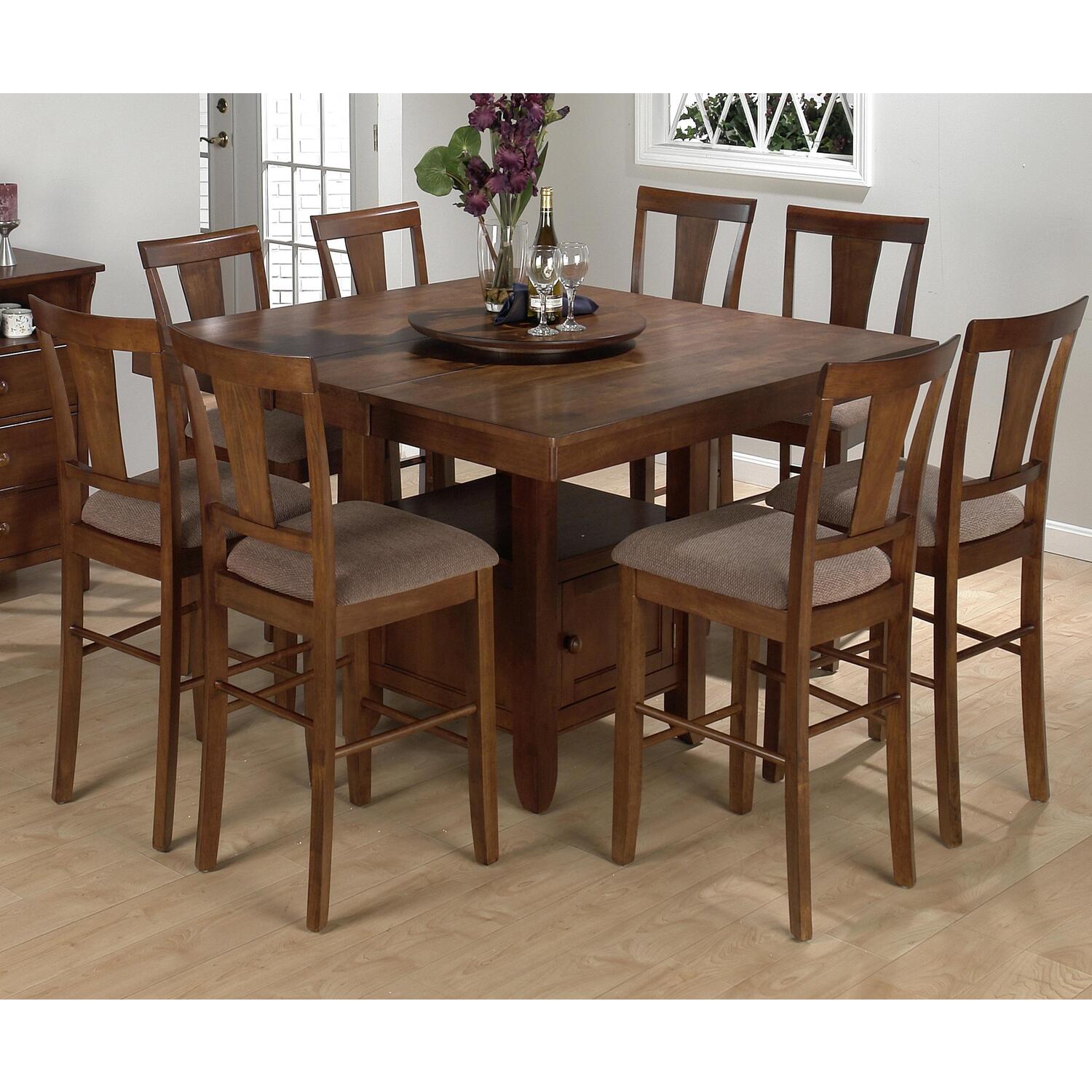 Jofran Saddle Brown Oak Finished Square Counter Height 9 Piece Dining