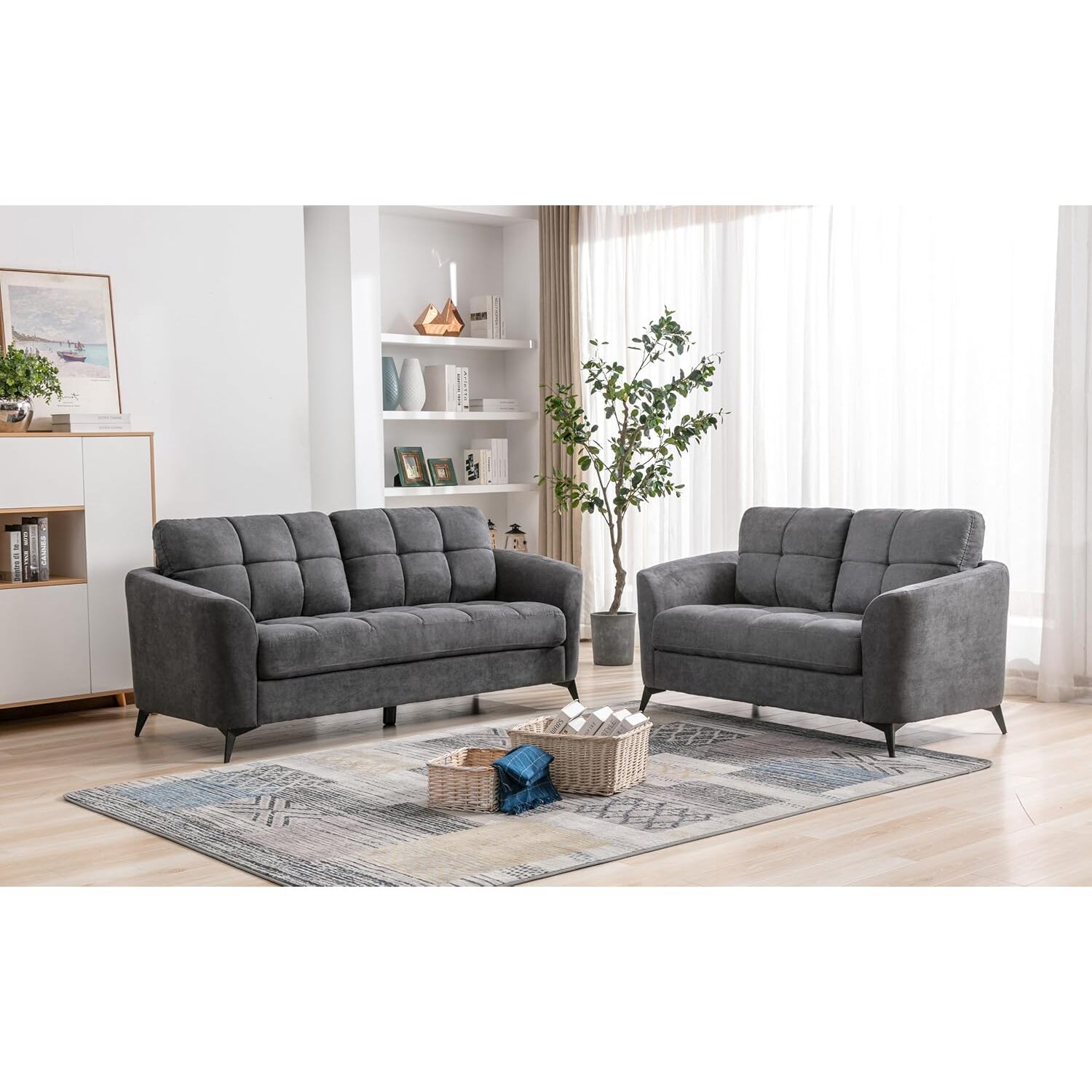 Lilola Home Callie Linen Fabric Sofa Loveseat Living Room Set ...