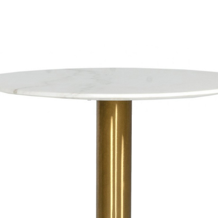 Benjara 20 Inch Marble Top Bar Table with Pedestal Base, White and Gold ...