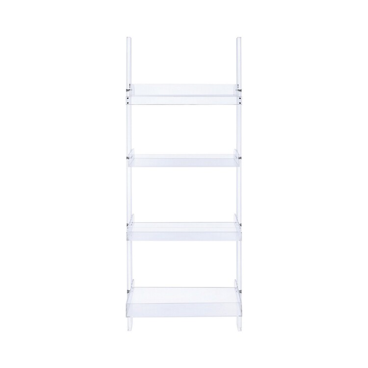Benjara 72 Inch Modern Ladder Bookcase, 4 Shelves, 3 Tray Edges, Clear ...