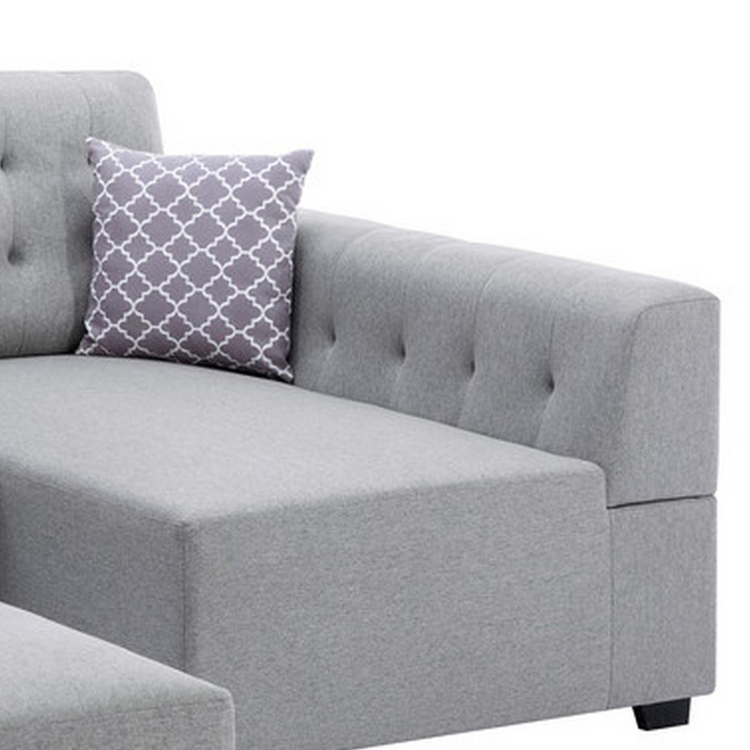 Benjara Aura 92 Inch L Sectional Sofa with Chaise, Ottoman, 2 Pillows ...