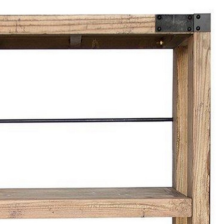 Benjara Fiu 63 Inch Pier Table, 3 Shelves, Bracket Accents, Iron Wheels ...