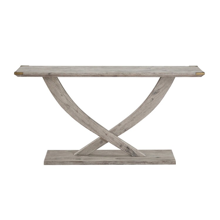 Benjara Kit 57 Inch Acacia Wood Console Table, Cross Legs, Gray ...