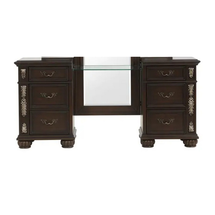 Benjara Mady 68 Inch Vanity Table, 6 Drawers, Ornate Floral Trim ...