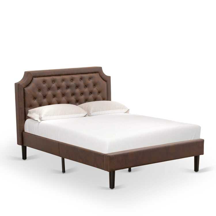 Dark Brown Faux Leather Platform Bed & Jacobean Distressed Night Stand ...