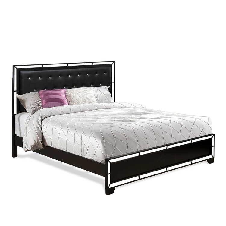 King Size Bedroom Furniture Set Black Leather Bed Dresser Mirror Chest ...