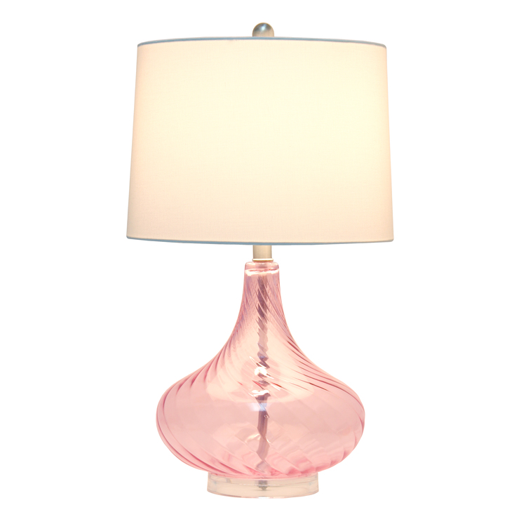 24 Modern Table Lamp Pink Glass Shade White Linen Drum - OJCommerce.com