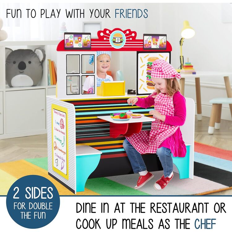 Kids Wooden Restaurant Playset for Pretend Dine-In Fun - Lil Jumbl ...