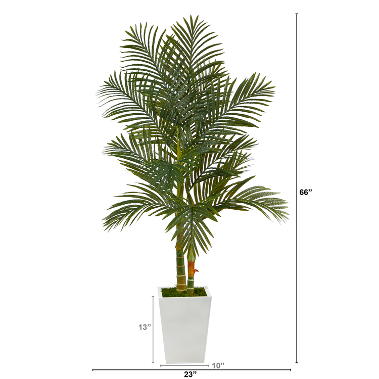 Nearly Natural 5.5ft. Golden Cane Artificial Palm Tree in White Planter ...