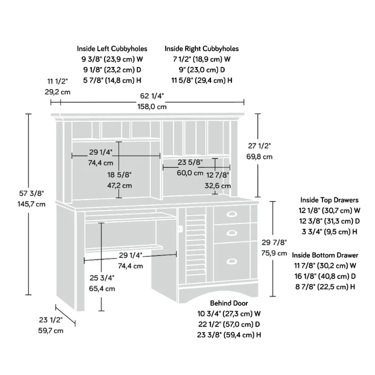 Sauder Harbor View Computer Desk With Hutch In Ant, Engineered Wood ...