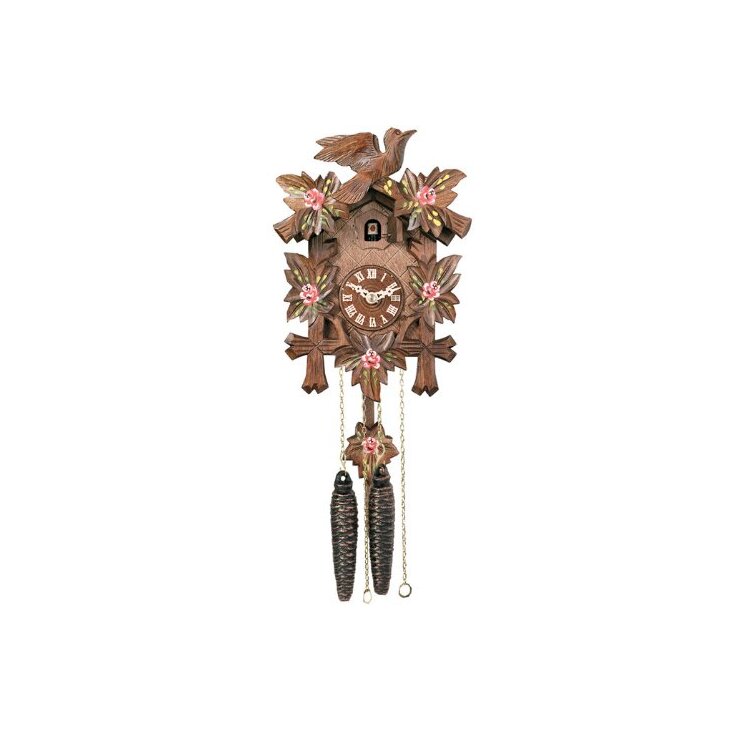 One Day Hand-Carved Cuckoo Clock with Hand-Painted Flowers, Five Maple ...