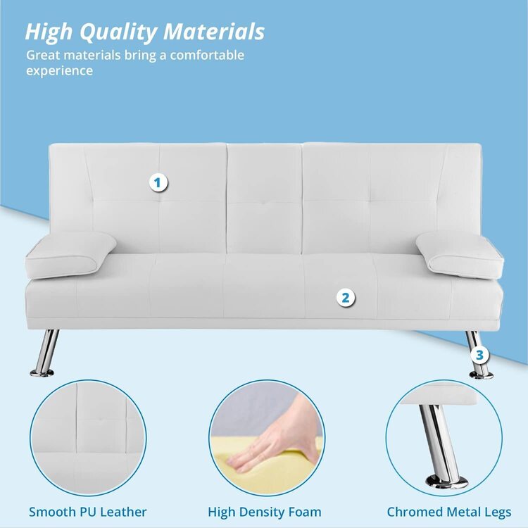 Convertible Futon Sofa Bed with Armrest and Cup Holders - OJCommerce.com