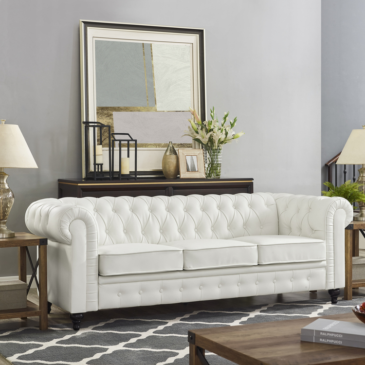 Emery Chesterfield Sofa & Accent Chair with Rolled Arms, Tufted ...