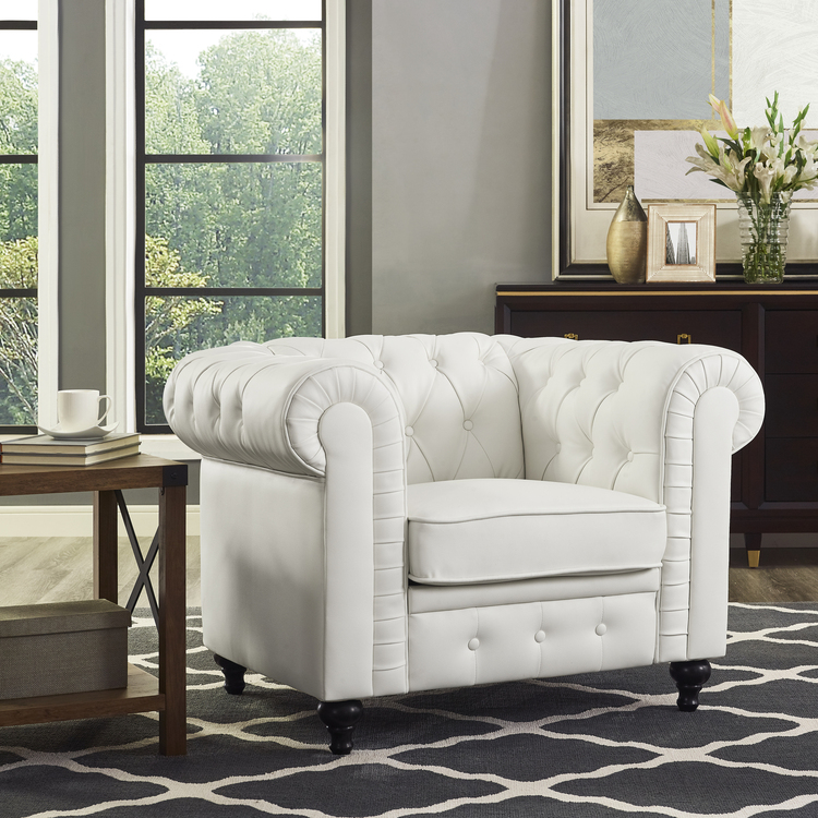 Emery Chesterfield Sofa & Accent Chair with Rolled Arms, Tufted ...