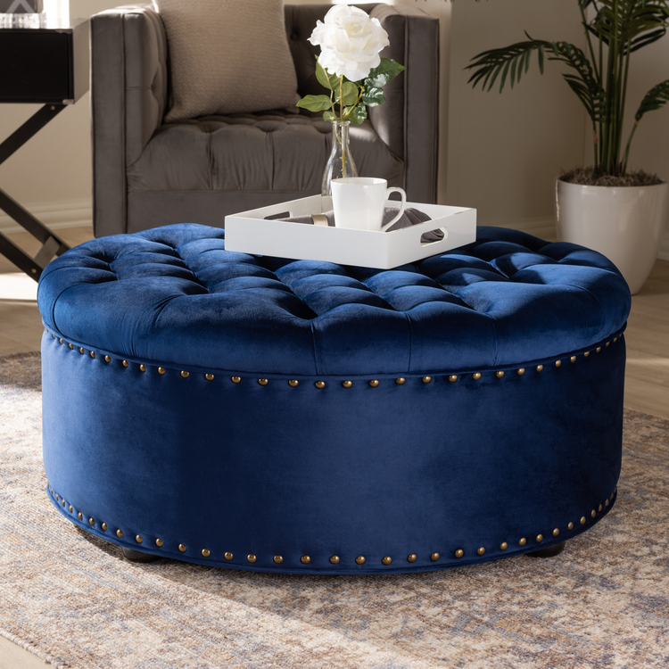 Modern Velvet Tufted Cocktail Ottoman Royal Blue Upholstered ...