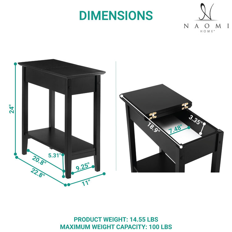 Naomi Home Roxy Flip Top End Table with Storage for Living Room ...