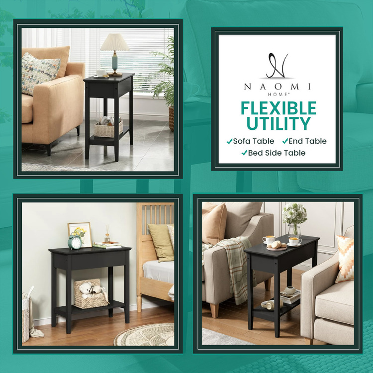 Naomi Home Roxy Flip Top End Table with Storage for Living Room ...