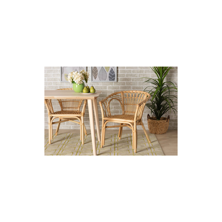 Baxton Studio Kaka Modern Bohemian Natural Brown Rattan Dining Chair ...