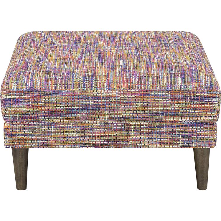 Vibrant Mid-Century Ottoman with Textured Fabric & Sturdy Wood Legs ...