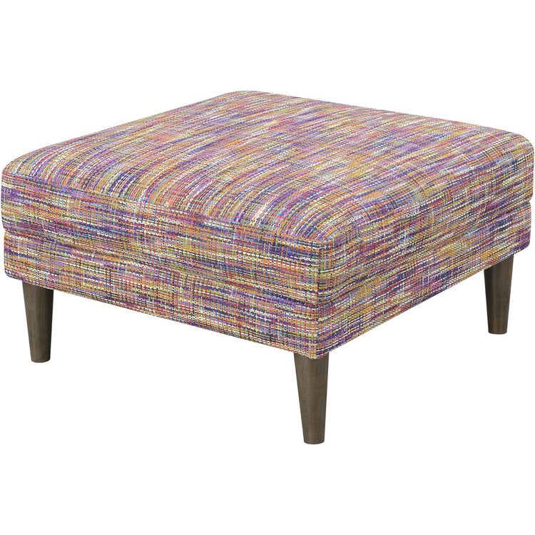 Vibrant Mid-Century Ottoman with Textured Fabric & Sturdy Wood Legs ...