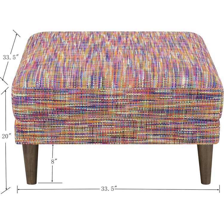 Vibrant Mid-Century Ottoman with Textured Fabric & Sturdy Wood Legs ...