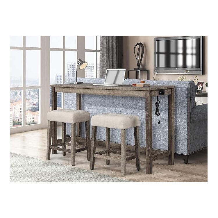 Best Master Furniture Bar Table with USB Ports - 60" Rectangular Bar ...