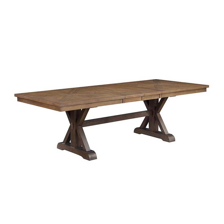 Dining Tables Rustic Brown Oak Gray Fabric - Acme - OJCommerce.com