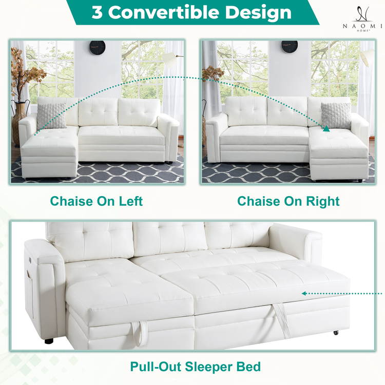Lily Reversible Sleeper Sectional Sofa with USB Ports and Storage Naomi Home - OJCommerce.com