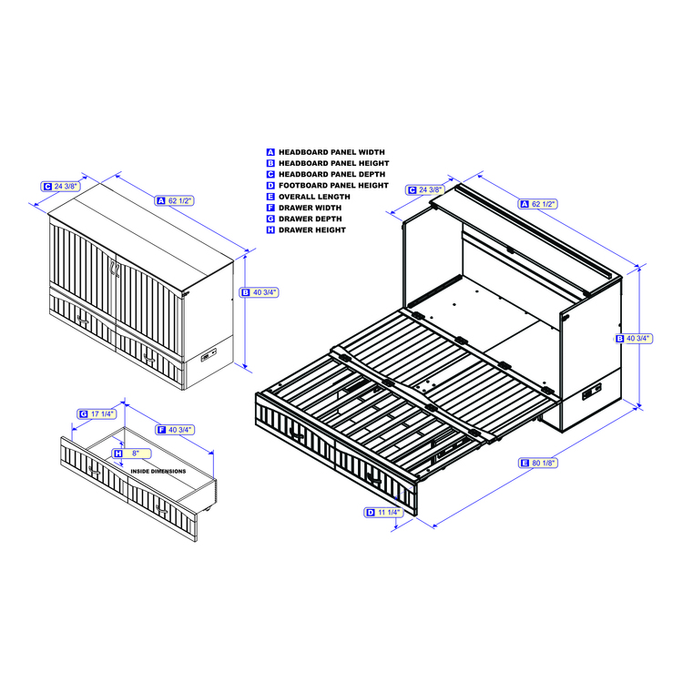 AFI Aspen Mid-Century Modern Queen Solid Wood Murphy Bed Chest with ...