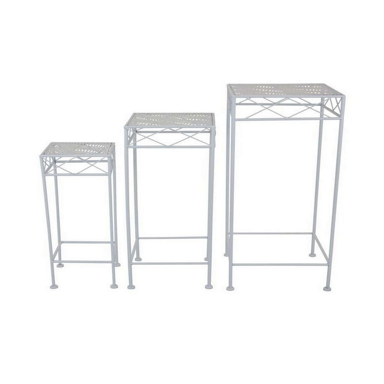 BenJara Kyi Nesting Plant Stand Set of 3, Square Carved Cutout Display ...