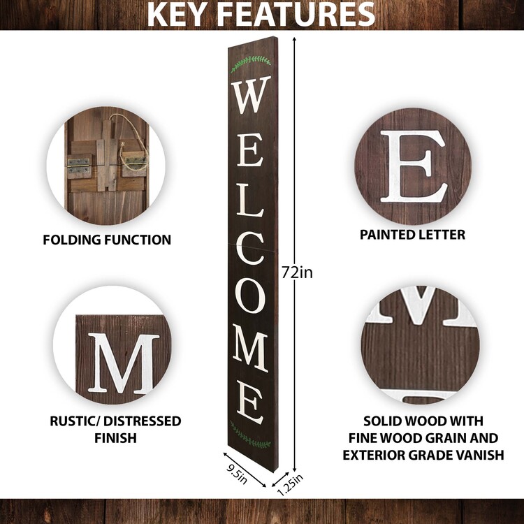 TX USA 72in Outdoor Welcome Sign | Brown Front Door Decor | Rustic Tall ...