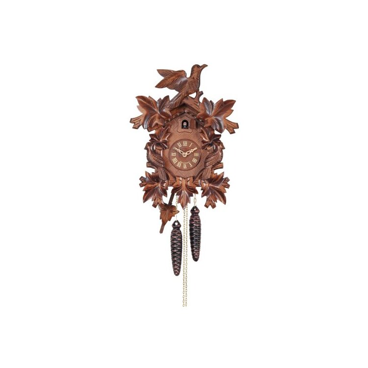 One Day Cuckoo Clock with Seven Hand-carved Leaves & Three Birds ...