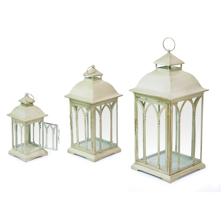 Maykoosh Ivory Metal Lantern With Arched Panes (Set Of 3) - OJCommerce.com