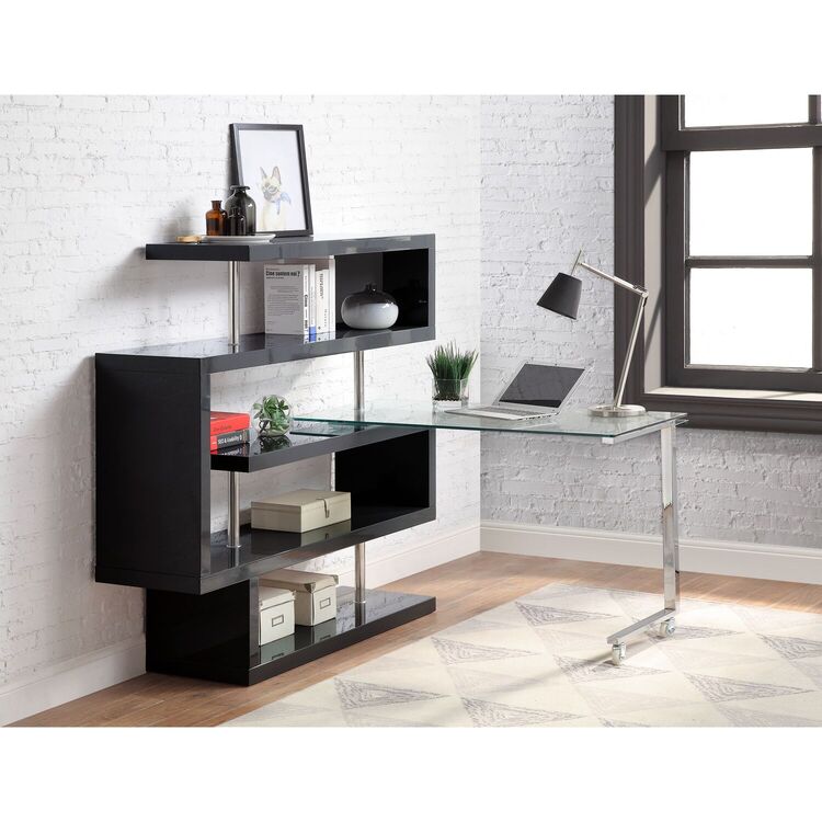 ACME Furniture Raceloma Writing Desk w/Shelf, Clear Glass, Chrome ...