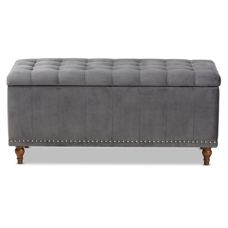 Grey Velvet Storage Ottoman Bench Modern Contemporary Button Tufted ...