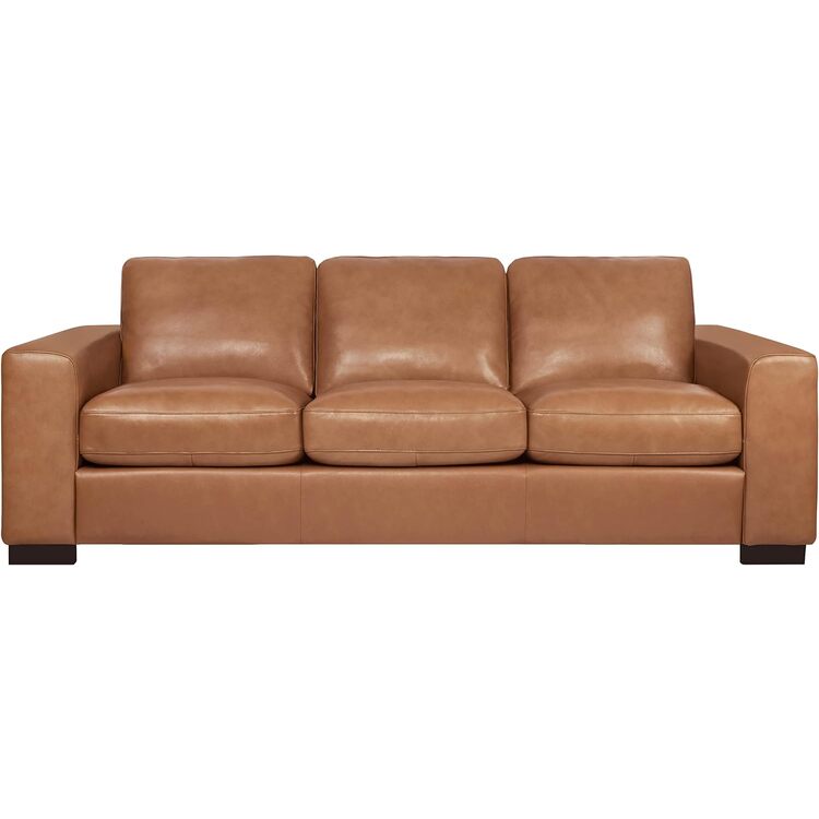 Freya 3 Seater Genuine Leather Sofa Naomi Home, Square Arms, Reversible ...