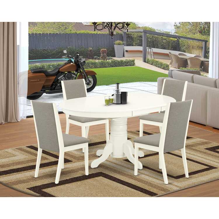 Oval Dining Table Set with 4 Chairs - Linen White Finish - OJCommerce.com