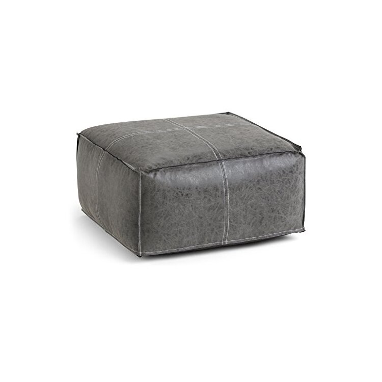 Distressed Black Faux Leather Square Pouf Ottoman Foot Stool - CCT ...