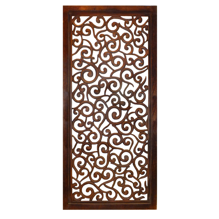 BenJara Rectangular Mango Wood Wall Panel with Cutout Scrollwork ...