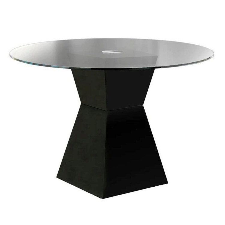 Benjara Contemporary Round Glass Dining Table with Square Pedestal Base ...