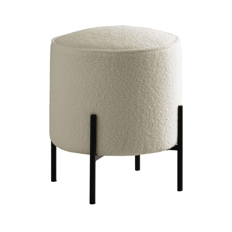 Modern Foam Ottoman in Beige Faux Sheepskin with Matte Black Metal Legs ...