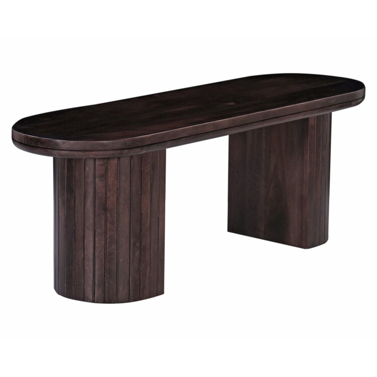 Benjara Rue Dining Bench, 70 Inch Oval Top, Grooved Round Panel Legs ...
