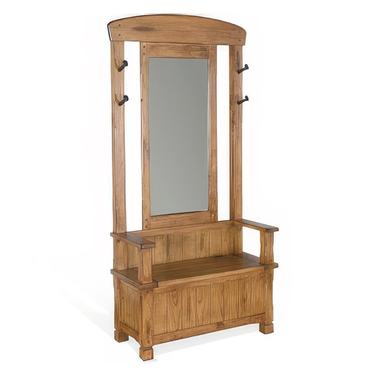 BenJara Marv Foyer Hall Tree Coat Hanger w Mirror, Storage Bench, Light ...