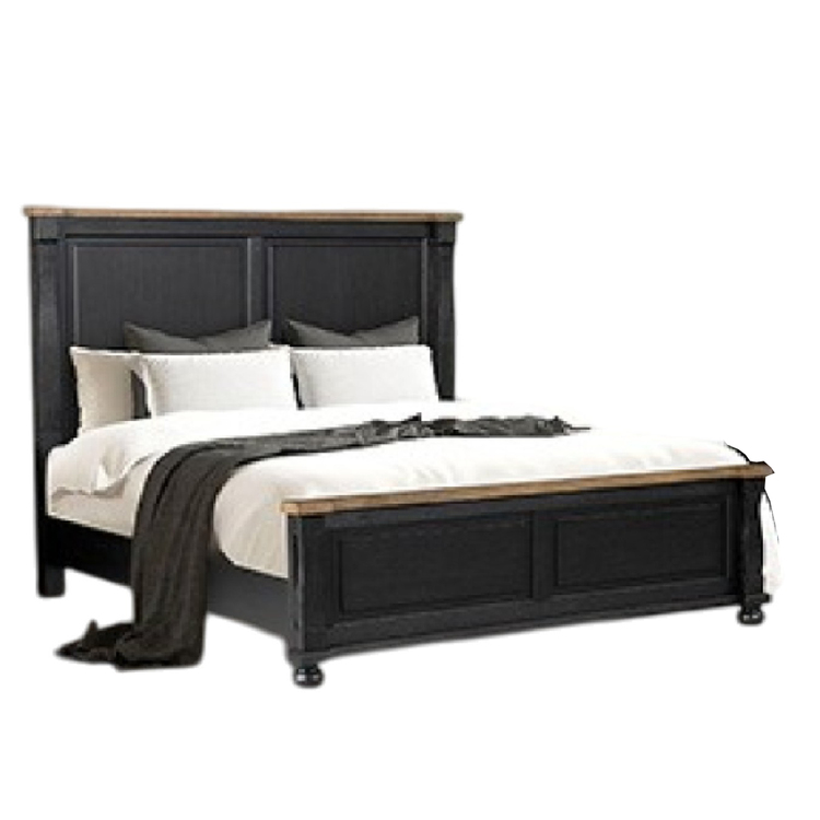 Benjara Ginie King Bed, Tall Headboard, Farmhouse Legs, Black Oak Brown ...