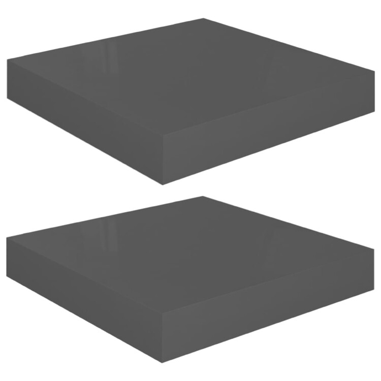 Benjara Hannah Floating Wall Shelf Set of 2, 9x9 inch High Gloss Gray ...