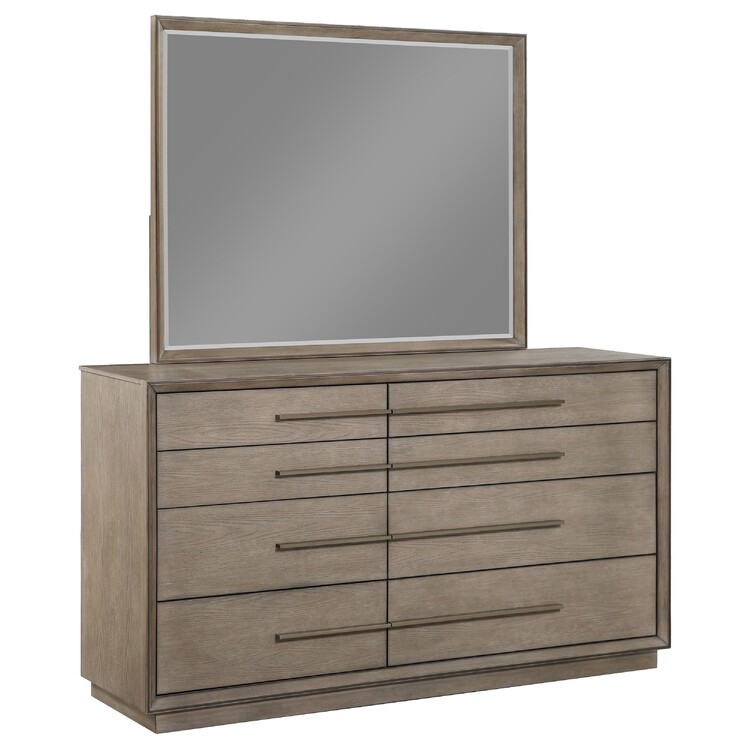 Benjara Lyni Wide Dresser with Mirror, 8 Drawers, Metal Handles, Oak ...