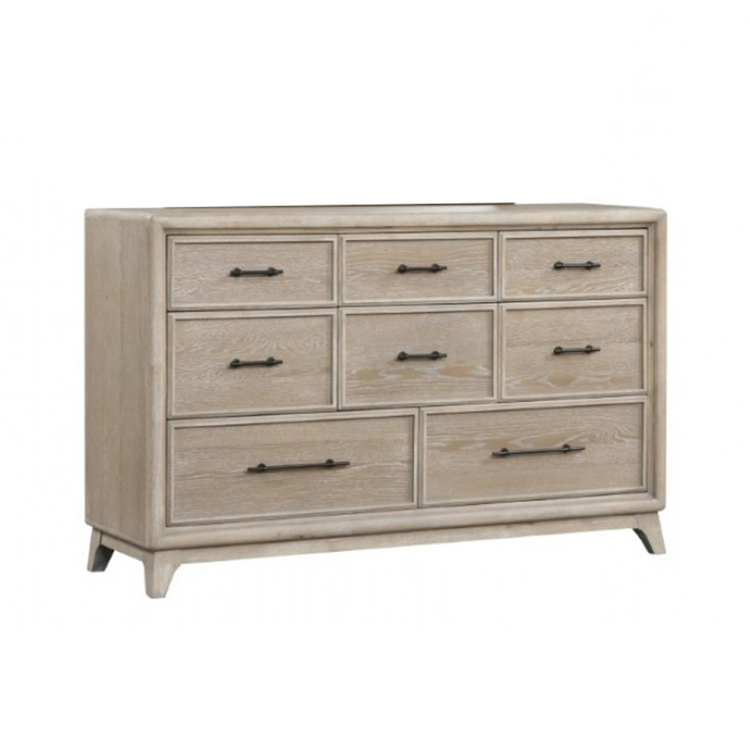 Benjara Myna 64 Inch Wide Dresser, 8 Drawers, White Oak Veneer, Solid ...