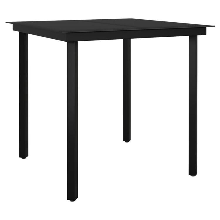 Benjara Outdoor Dining Table, 32 Inch Square Glass Top, Black Metal ...