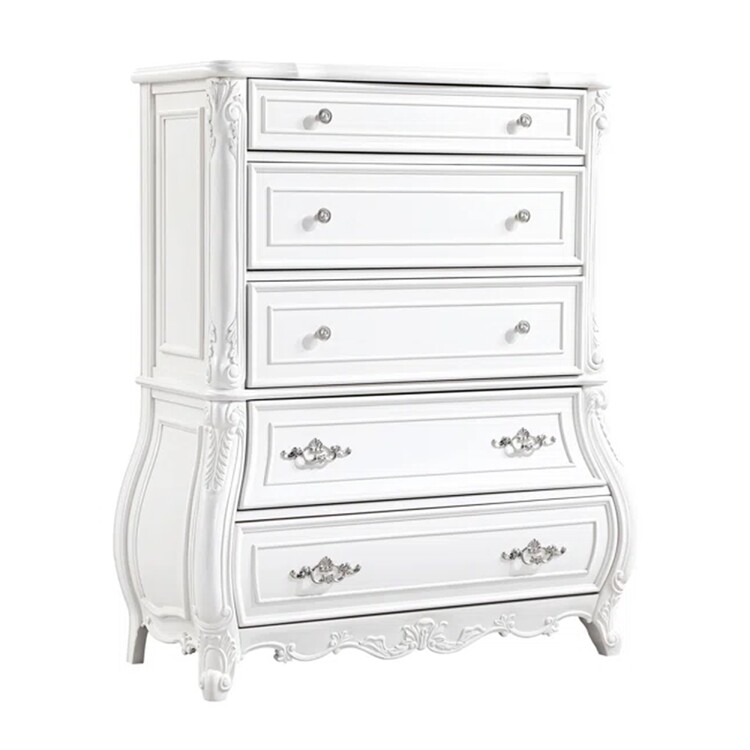 Benjara Valena Tall Dresser Chest, 5 Drawers, White Solid Wood, Metal ...