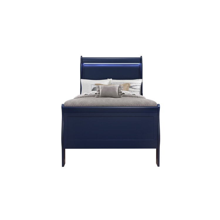 Global Furniture USA Blue Twin Bed with LED Charlie - OJCommerce.com